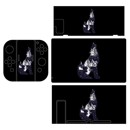 Starry Wolf Decal Stickers Cover Set Full Wrap Skin for Switch Protection Faceplate Sticker for Switch