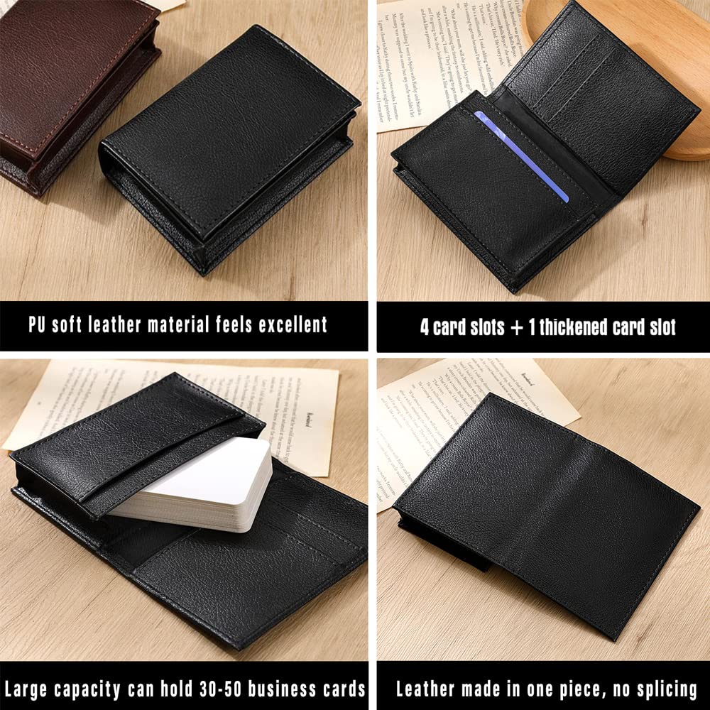 Olanpei 2 Pack Leather Business Card Holder for Men Women, Large Space for 40 Business Cards Wallet Credit Card Holder (Black/Brown)