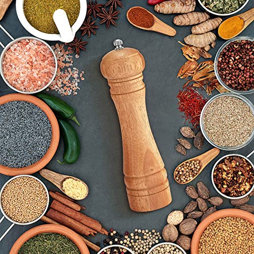 Refillable 8In Pepper Mills, HaSteeL Wooden Salt and Pepper Grinder Set with Adjustable Ceramic Rotor, Manual Spicy Shaker Grinding for Kitchen Restaurant Barbecue, 2 Grinders & Brush