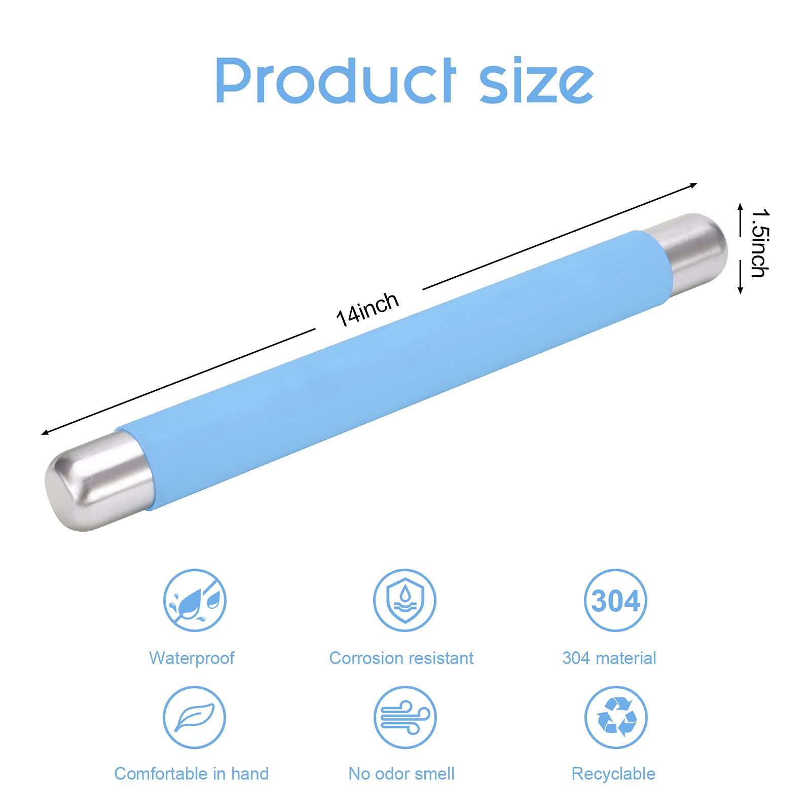 Remeel Rolling Pin Dough Roller for Baking with Thickened Non Stick Silicone Metal Handle Rolling Pin Stainless steel Fondant Roller Pin Cookie Pastry Kitchen Accessories 13.8 X 1.5 Inches