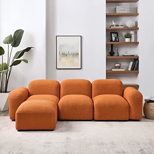 Tmsan Modular Sectional Sofa, Convertible L Shaped Couch, 94.5" Cloud Couches for Living Room Set, Teddy Fabric, Orange