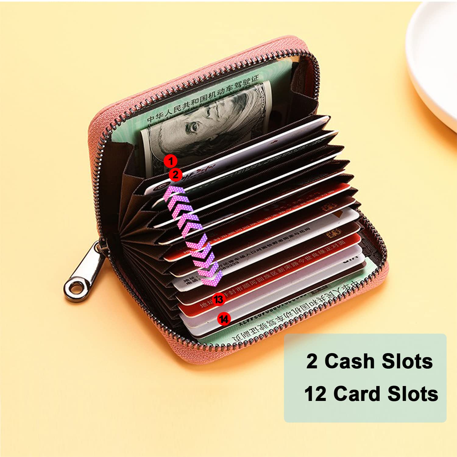 Oirtmiu RFID Blocking Credit Card Holder: Genuine Leather Zipper Card Case for Women Accordion Card Holder Wallet - RFID Blocking