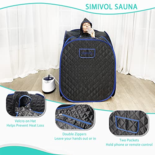 Simivol Portable Steam Sauna for Home Spa, Personal Steam Sauna Tent Indoor with Steamer, 1 Person Steam Room with Foldable Chair& Remote Control(Black)