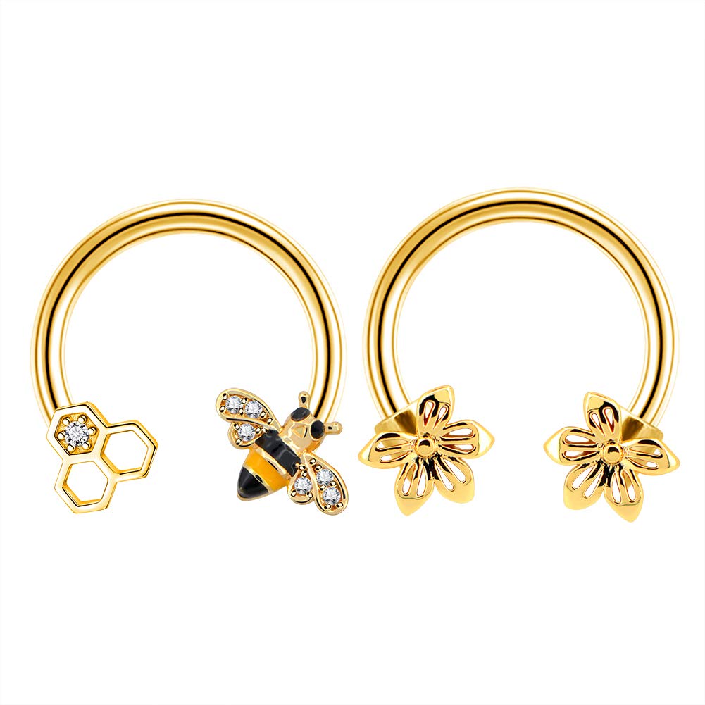 Jewseen 2PCS Septum Ring 16G 316L Surgical Steel Cartilage Earring Hoop Nose Ring Cute Bee Captive Bead Rings Tragus Daith Rook Helix Piercing Jewelry