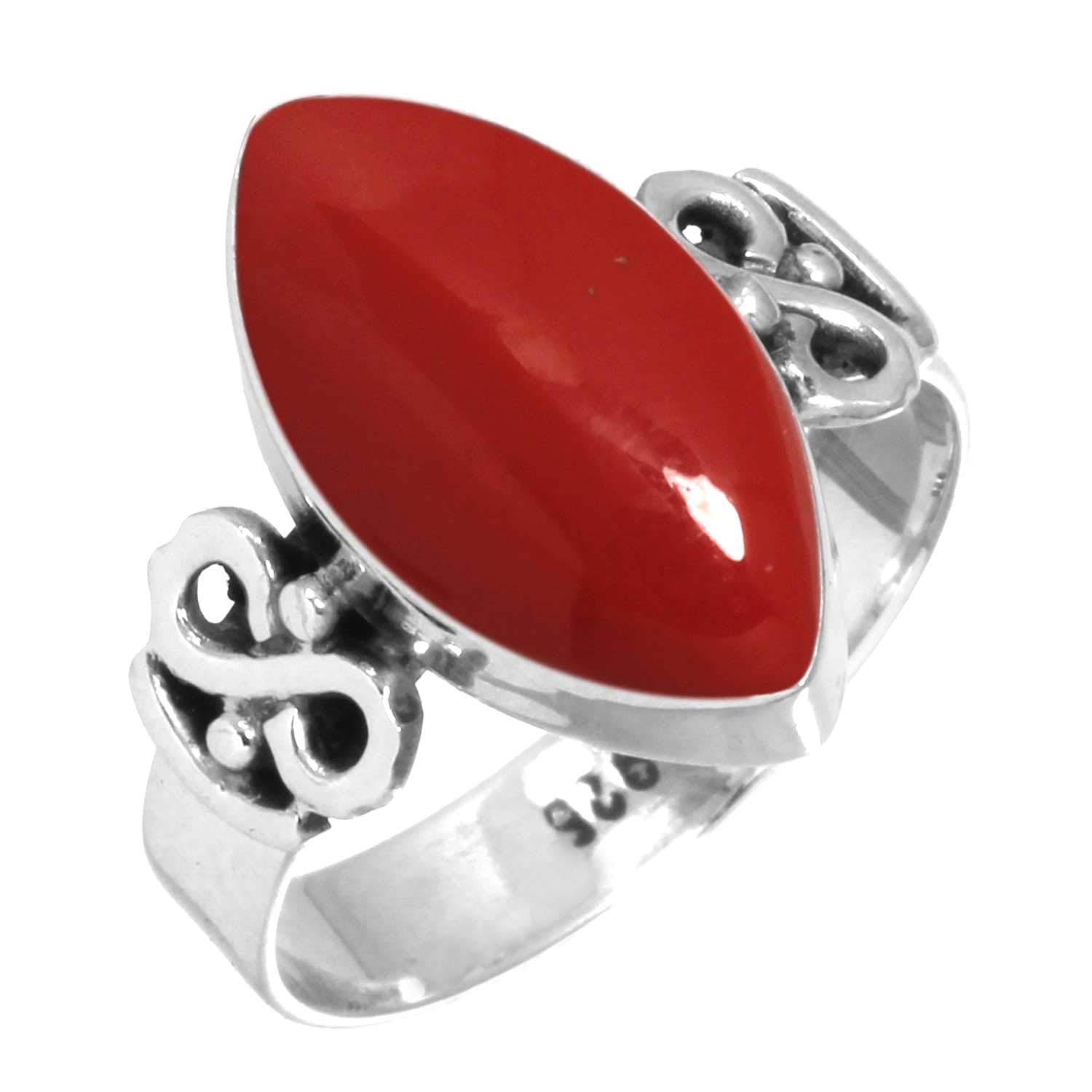 JEWELOPORIUM Red Stone 925 Silver Ring for Women Stone Handmade Silver Ring Size 7 Easter Gift Cocktail Jewelry