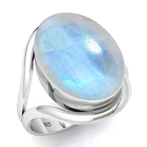 JEWELOPORIUM White Rainbow Moonstone Genuine 925 Silver Ring for Women Gemstone Handmade Silver Ring Size 8 Birthday Gift Cocktail Jewelry