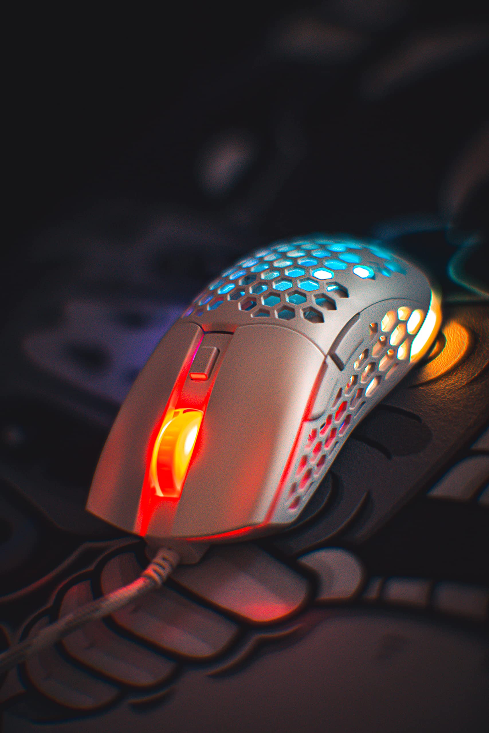 PWNAGE Ultra Custom Symm 2 RGB Mouse Professional PMW3389 Optical Sensor 16,000 DPI - Flexible Paracord Cable - 100% PTFE Skates (Honeycomb Sides, Wired, White)