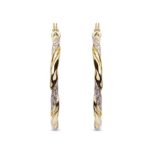 LeCalla 925 Sterling Silver Hoop Earrings Twisted Two-Tone Italian Design 14K Gold-Plated Small Earring Hoops for Women - 25MM