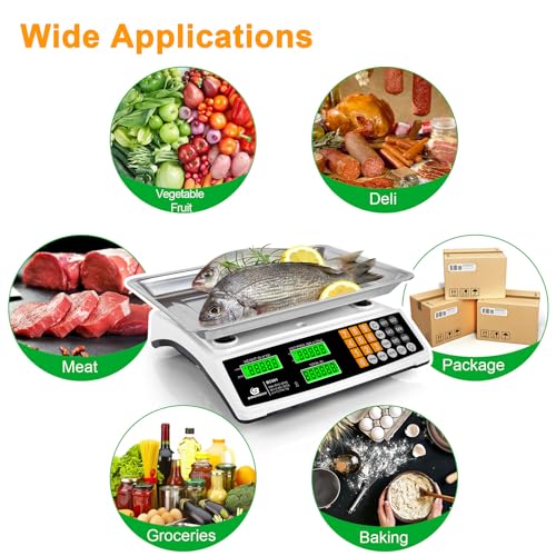 Price Computing Scale 88lb/40kg Commercial Food Scale for Produce Meat with Stainless Steel Large Platform, LCD Display, and Green Bright Backlight for Farmers Markets, Deli, (Not for Trade)