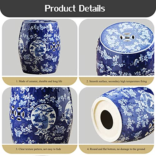 JADESA Decorative Ceramic Garden Stool, Hand Painted Blue and White Porcelain Ceramic Drum Stool, Suitable for Living Room, Terrace, Garden, Etc.