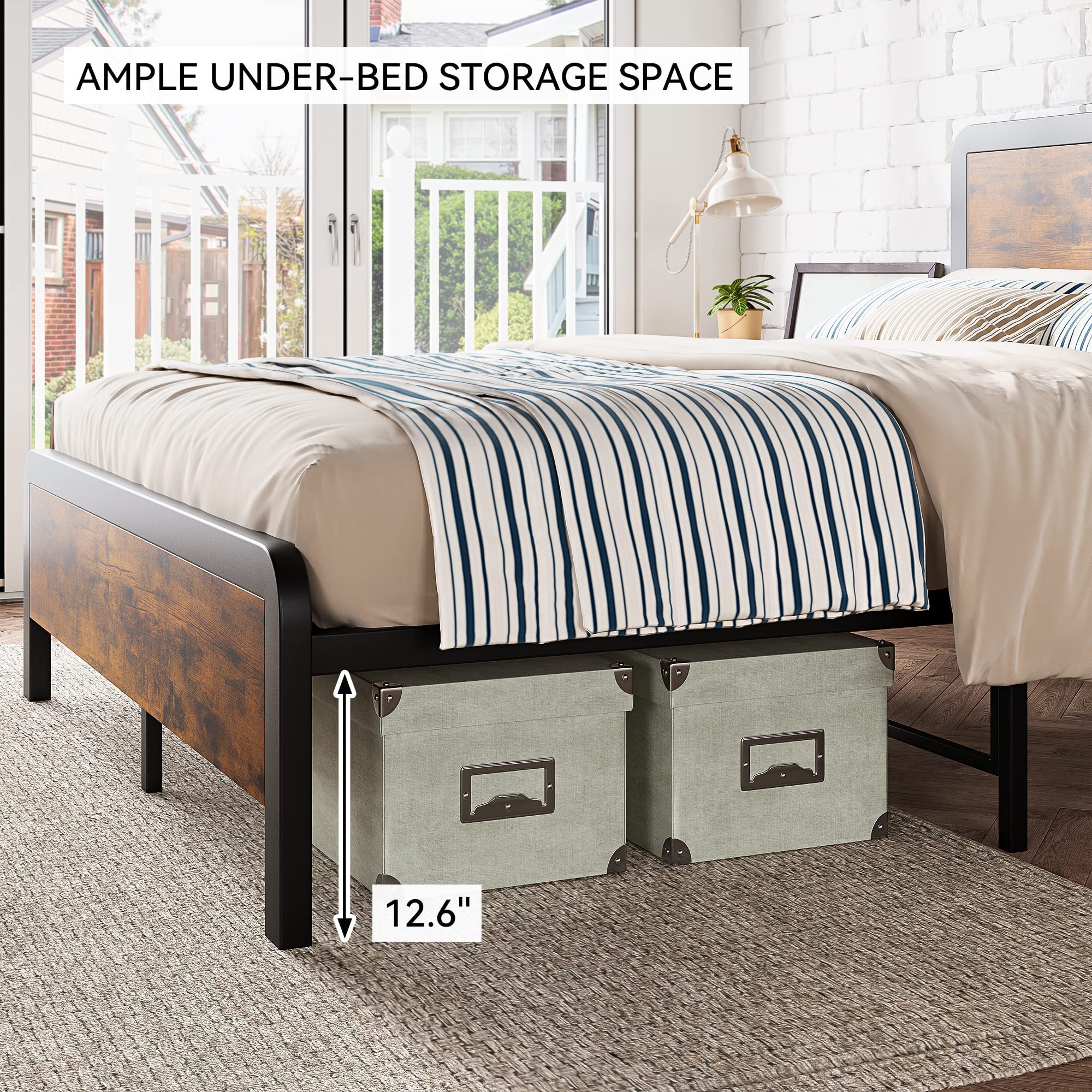 IDEALHOUSE Queen Bed Frame with Headboard, Platform Bed Frame with Safe Rounded Corners & Strong Metal Slats Support, Mattress Foundation/Noise-Free/No Box Spring Needed
