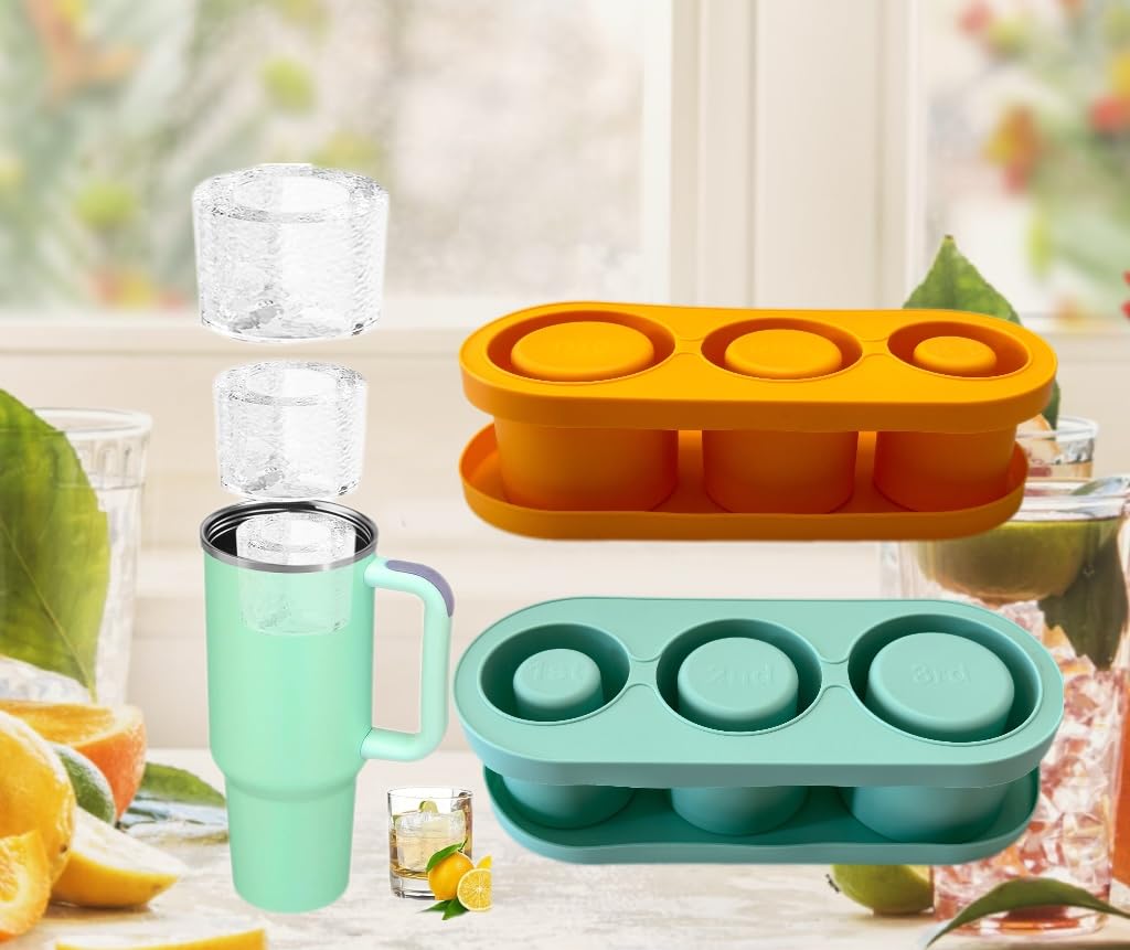 TAYASH Silicone Ice Cube Tray with Lid for 20-40 oz Tumblers,3 in 1 Silicone Ice Cube Molds With Lid and Bin,Summer Ice Cube Trays for Chilling Cocktails, Whiskey (Size : Green)