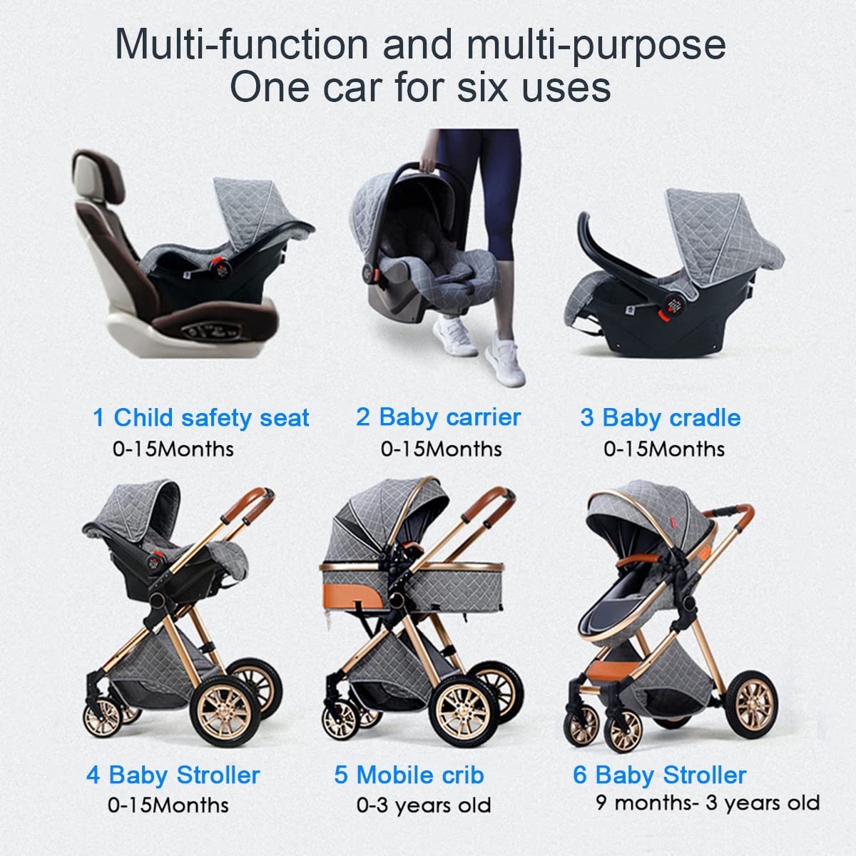 Shock Spring Stroller Compact 2 in 1 Infant Pram Baby Buggy|Folding|Adjustable Seat for Infant,Lightweight Pushchair Pram Stroller for 0-3 Years Kids (Color : Brown)