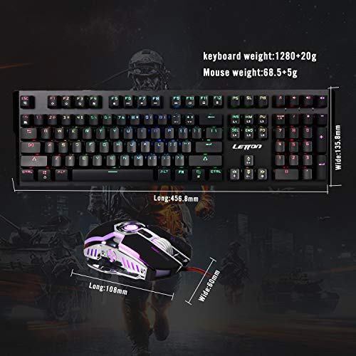 Mechanical Gaming Keyboard and Mouse Combo, Blue Switch Full Size Wired Gaming Keyboard with Colorful Backlit, 1600 DPI Gaming Mouse for Windows PC Gamers