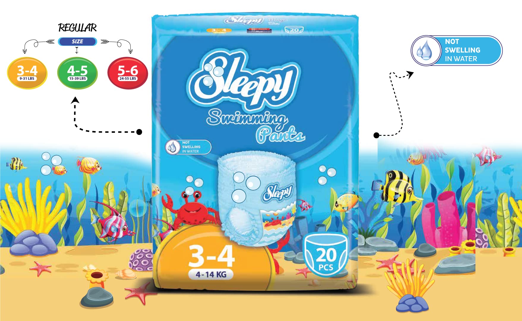 Swim Diapers, swim pants for Little Swimmers Size 5-6 (24-55 lbs, Count- 14 PCs), Disposable diaper for Splashers