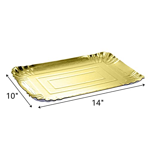 ZEAYEA 30 Pack Gold Serving Trays, Disposable Cookie Trays Platter for Parties, Rectangle Sturdy Paper Cardboard Serving Platters for Dessert Table, Cupcake Display, Birthday Party, Wedding, 14" x 10"