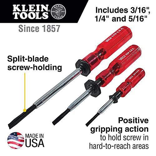 Klein Tools SK234 Slotted Screw-Holding Screwdriver Set, 3/16-Inch, 1/4-Inch and 5/16-Inch Slotted Tips