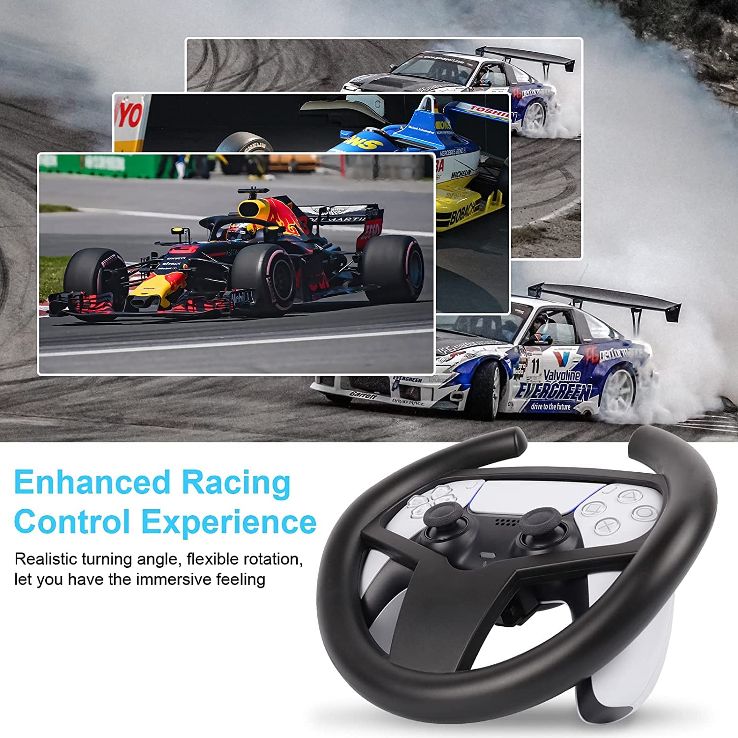 Steering Wheel for PS5 Controller, PowerLead Gaming Racing Steering Wheel for Playstation 5, Grip Controller Accessories, Works with PS5 Car Driving Video Games