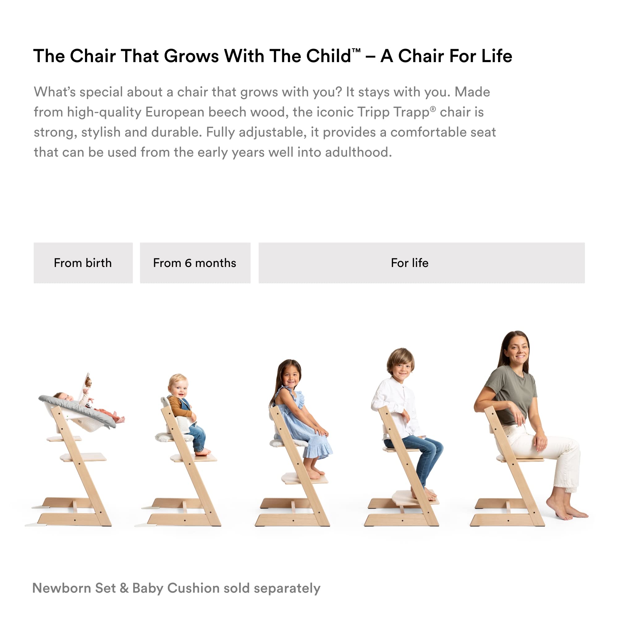 Tripp Trapp High Chair and Cushion with Stokke Tray - White with Nordic Grey - Adjustable, Convertible, All-in-One High Chair for Babies & Toddlers