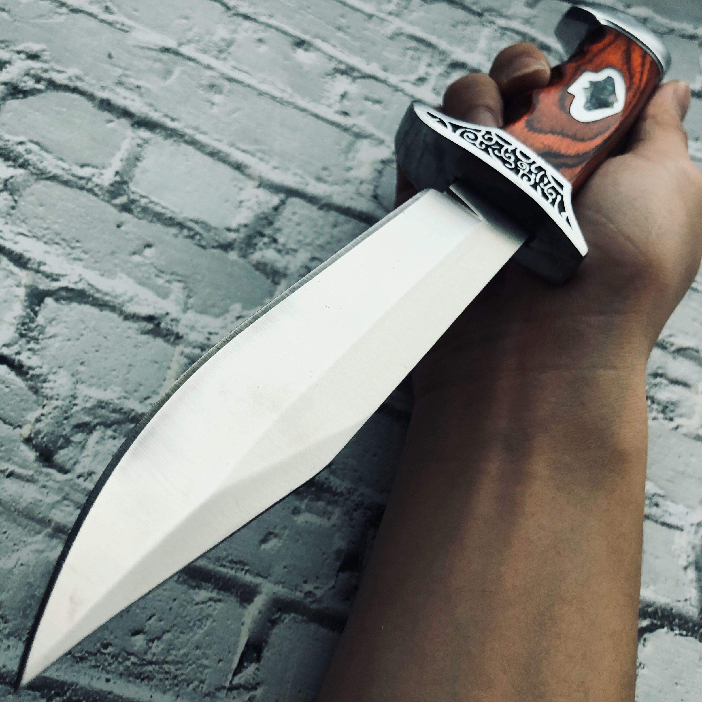 JGN Trading Tactical Combat Fixed Blade Hunting Knife, Outdoor Camping Essential Dagger Wood Handle Military Knives Survival Tool,W/ Nylon Sheath