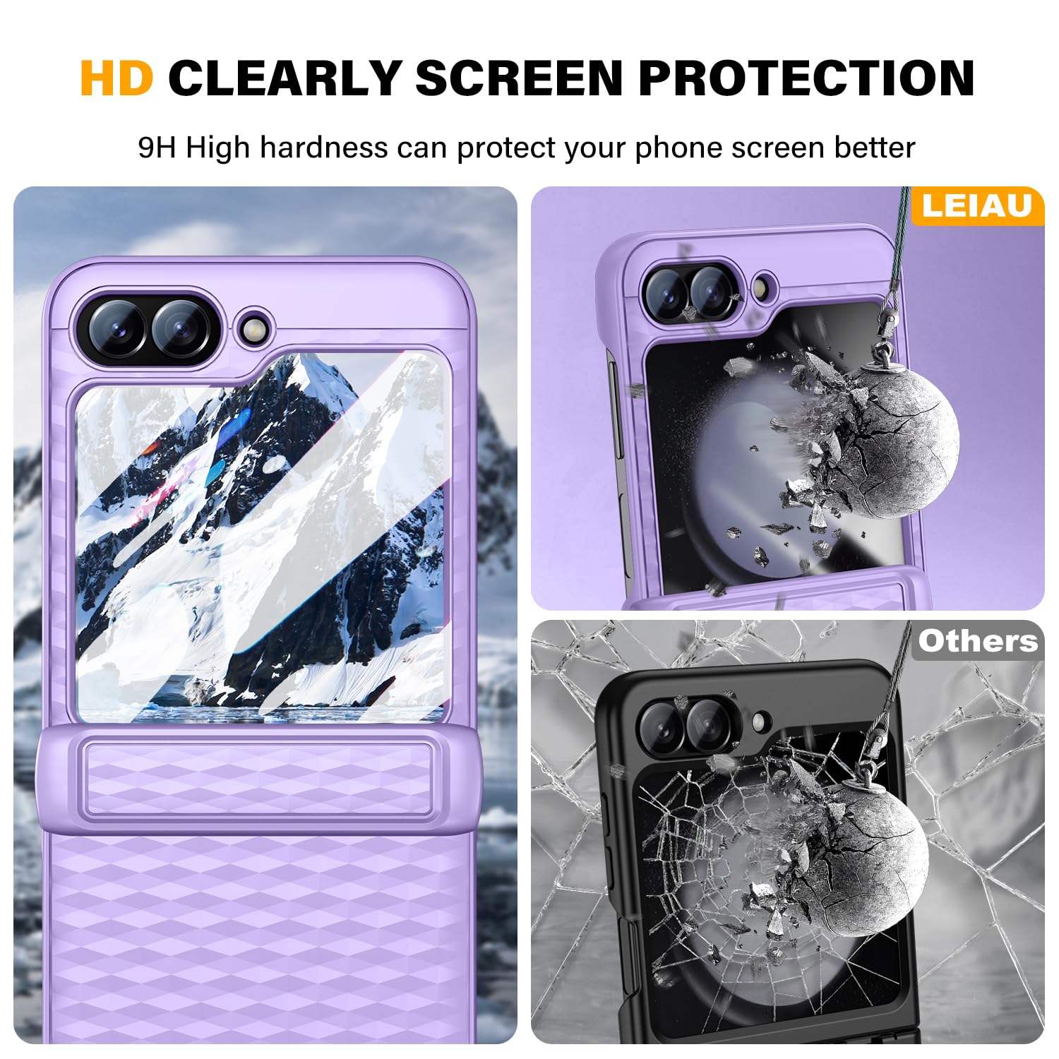LEIAU kickstand Case for Samsung Flip5: Slim Flip 5 Phone cover with Hinge Protection & Kickstand & Outer Screen Protector, Full Body Rugged Wireless Charging Case for Galaxy z5 flip 5G 2023 (Black)