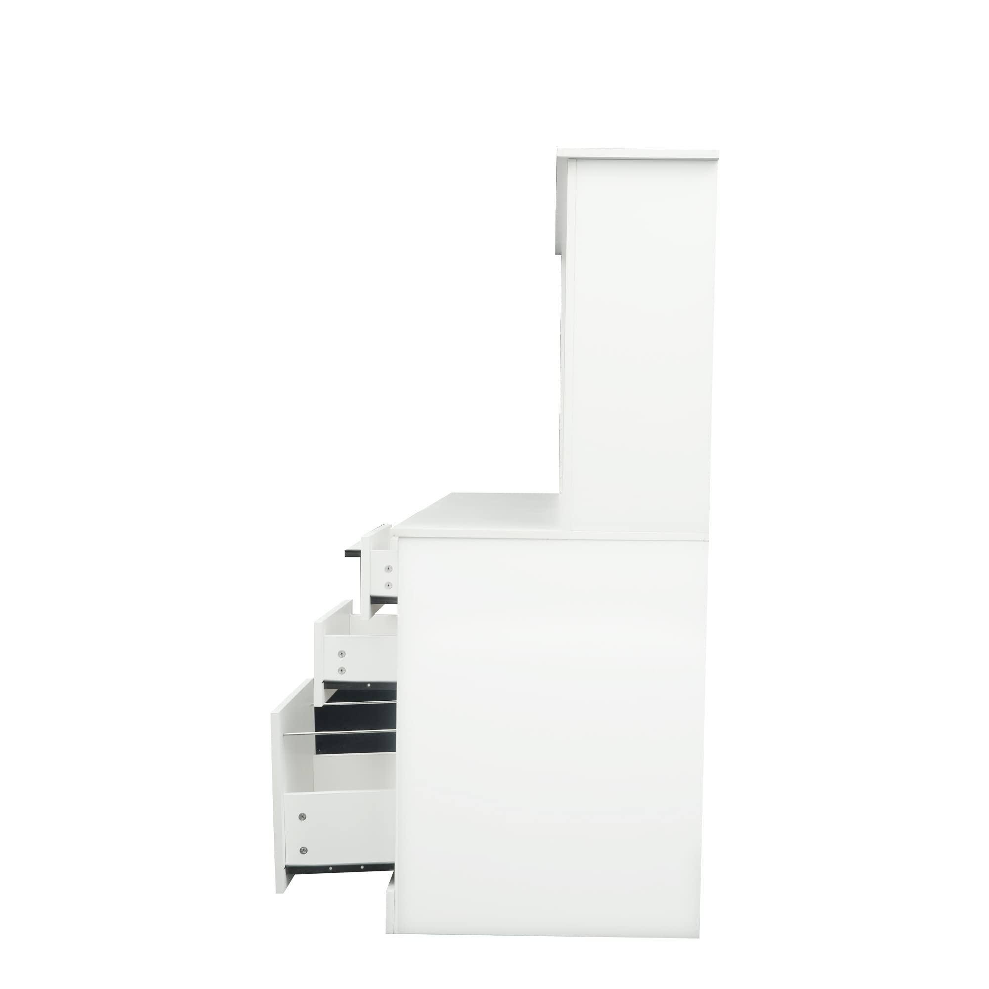KLIECH Modern Home Office Computer Desk with Hutch,Large Working Space for Kids Adults Bedroom Living Room,Antiqued White Finish