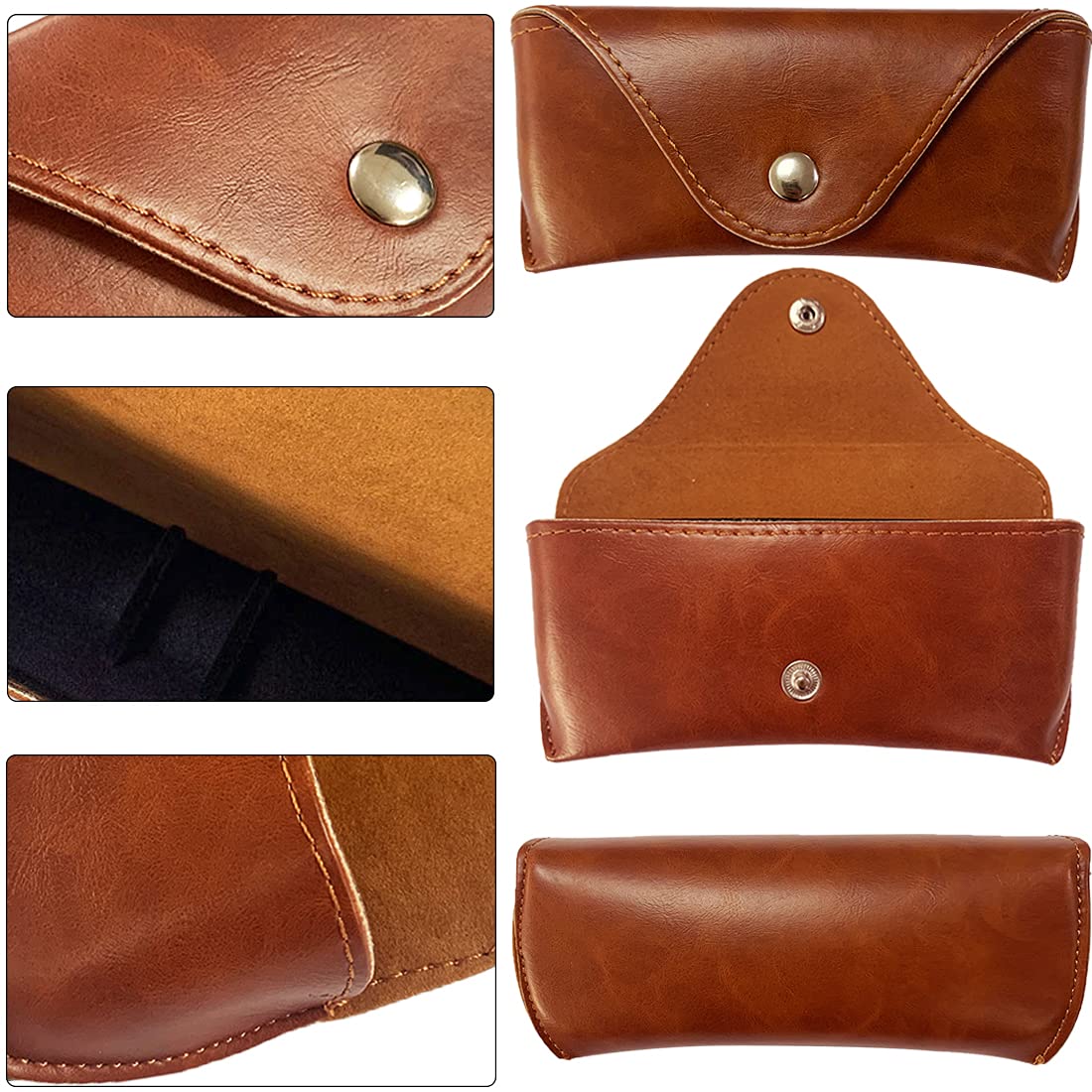 LogHog Portable Leather Glasses Case,Mother's Day Gifts Durable Soft Sunglasses Pouch Slim Case for Women Men Horizontal Eyeglass Case (Button - Brown)