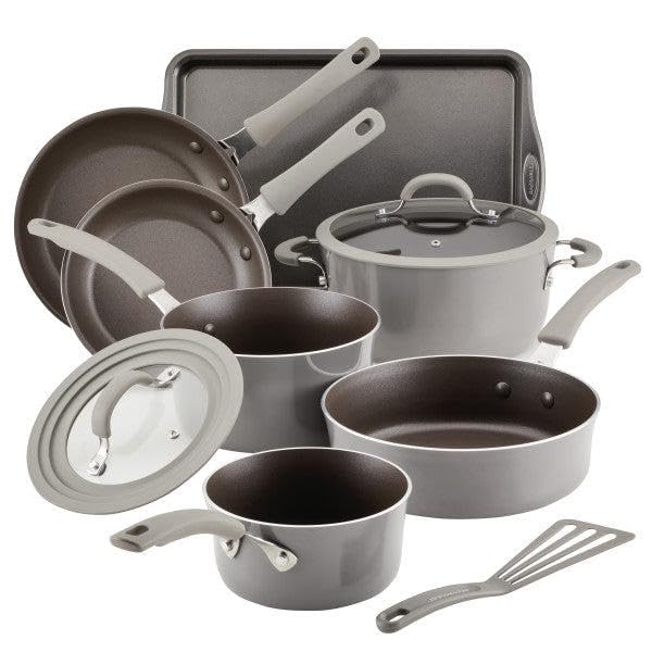 Rachael Ray Cook + Create Nonstick Cookware/Pots and Pan Set, 10 Piece, Gray