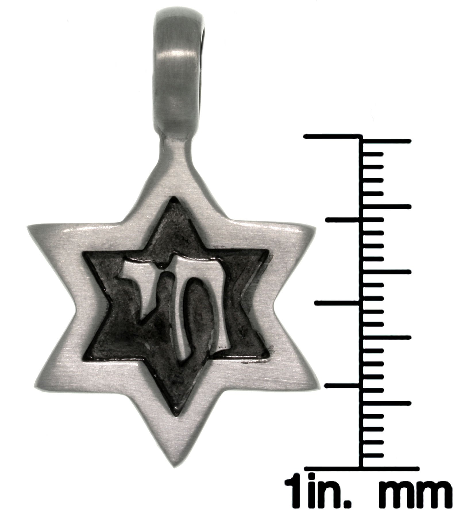 Jewelry Trends Antiqued Pewter Star of David with Chai Symbol Pendant