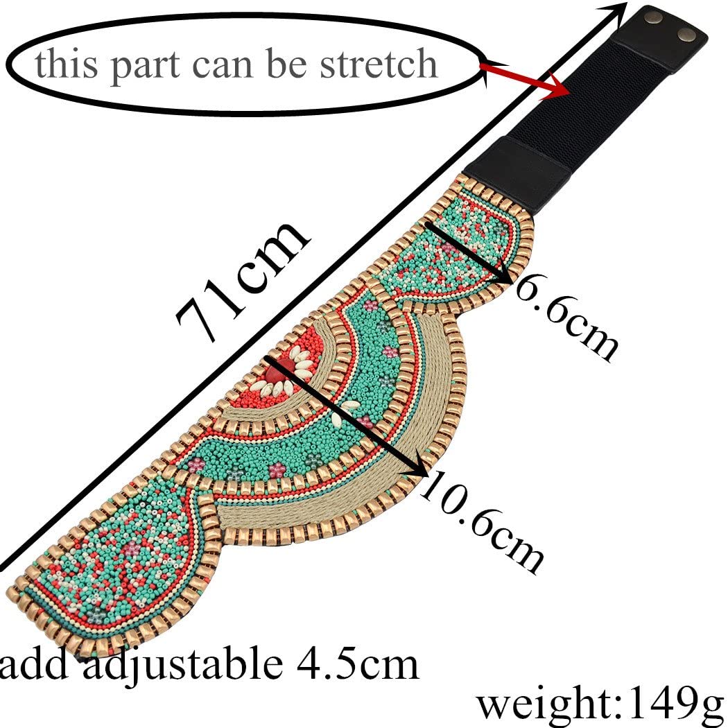 idealway Bohemian Women Belt Ethnic Beaded Elastic Stretch Adjustable Belt Waist Belly Chain Body Jewelry (B)