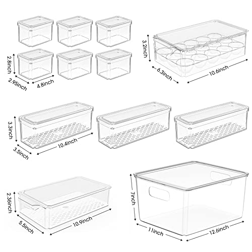 Ozera 12Pcs Refrigerator Organizer Bins, Fridge Organizer with Egg Holder, Stackable Fruit Storage Containers for Fridge, BPA-free Clear Fridge Organizers and Storage with Lids for Vegetables