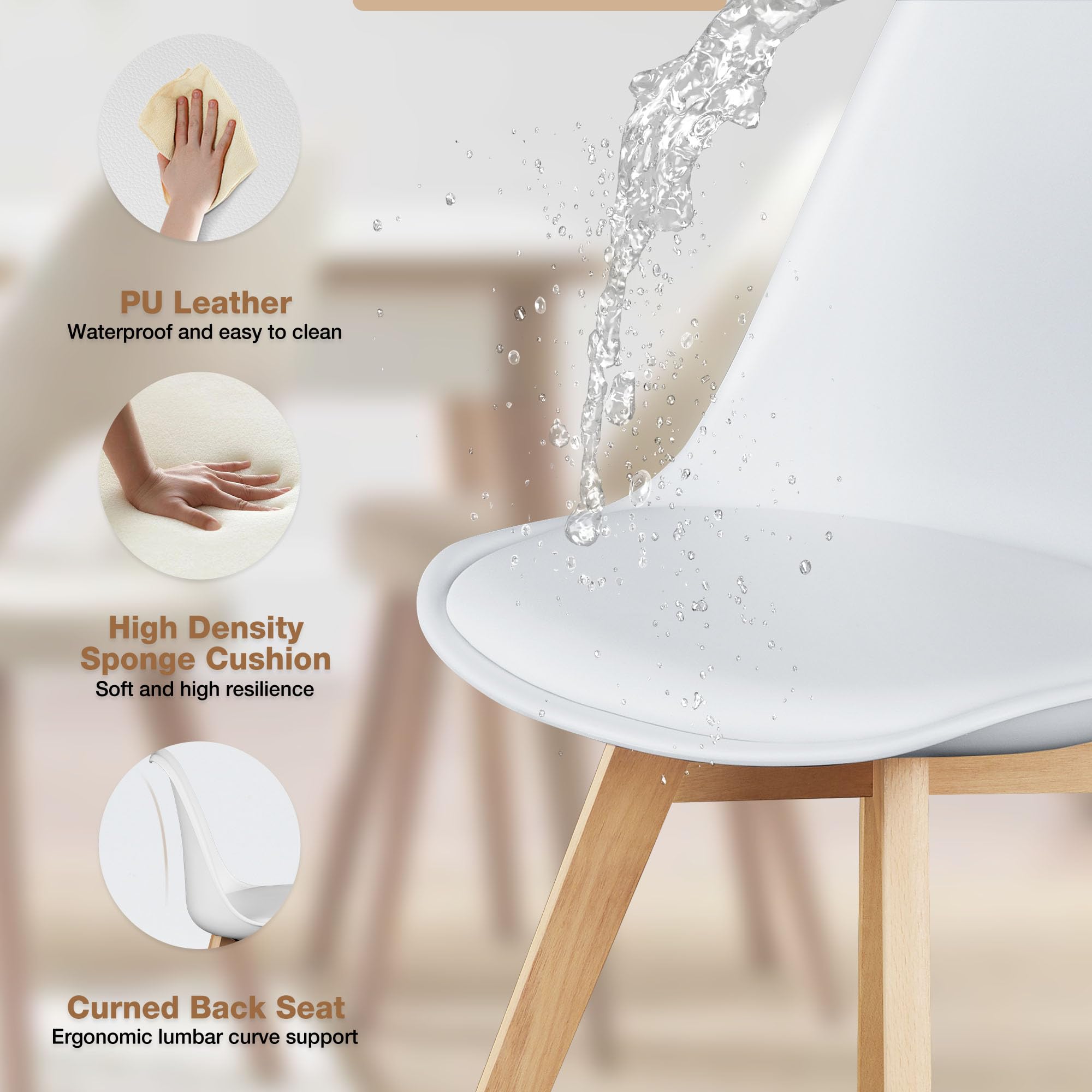JHK Dining Chairs Set of 4 Dining Room Chairs, Kitchen Chairs Dining Table Chairs, Mid-Century Modern Dining Chairs for Dining,Kitchen, Living Room White