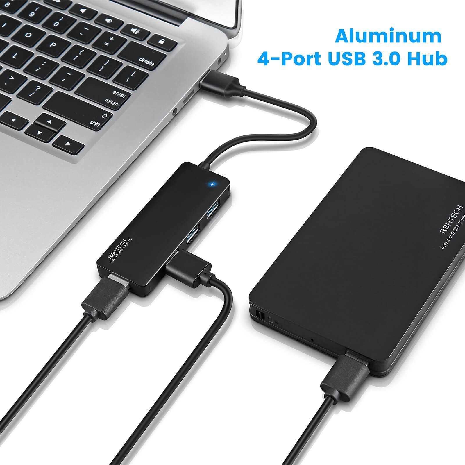 Rosonway 5 in 1 USB C Hub with 3 10Gbps USB 3.2 Data Ports, SD/TF Card Reader + Aluminum 4 Port Ultra Slim USB 3.0 Data Hub