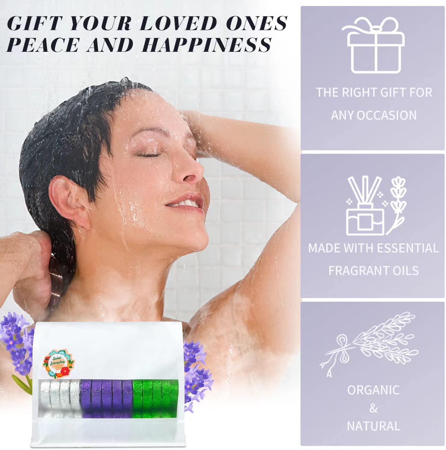 Shower Steamers Multi-Quantity Packed (45PCS) Women/Men Gift SetāLavender, Verbena, Eucalyptus Aromatic Shower Bombs, Individually Wrapped Tablets for Mother's Day & Anniversaries