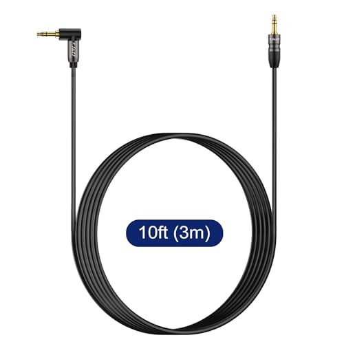 J&D 1/8 Stereo Cable, 3.5mm Extension Double Male Stereo Audio Aux Jack to Jack Cable 90 Degree Right Angle for Phone Tablet MP3 Player and All Other Devices, 10 Feet