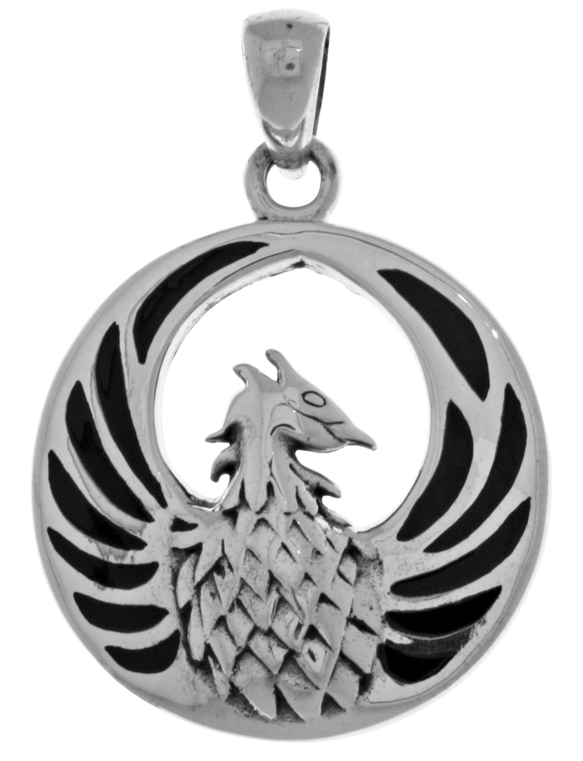 Jewelry Trends Sterling Silver Phoenix Fire Bird Pendant Created Black Onyx