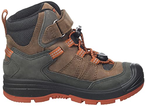KEEN Redwood Mid Height Leather Waterproof Insulated Hiking Boots, Coffee Bean/Picante, 1 US Unisex Big Kid