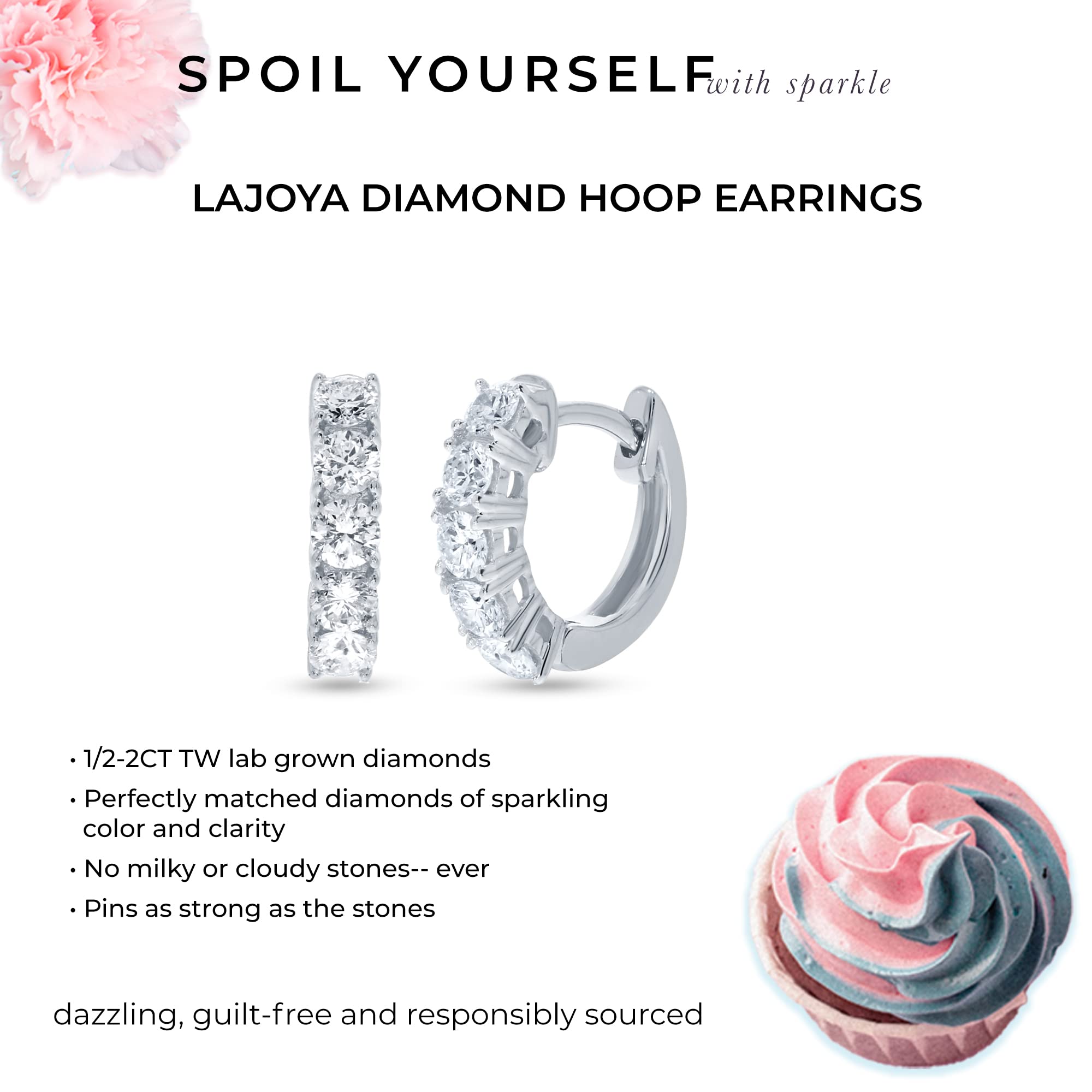 La Joya Dainty Lab Grown Diamond Earrings Set | 1/2 Carat Sterling Silver Diamond Huggie Hoop Earrings |