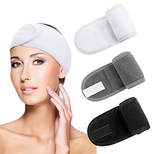 Sibba 3 Pack Spa Headband, Adjustable Headband for Face Wash Makeup Beauty, Facial Yoga Headband Self-Adhesive Towel (Multicolor)