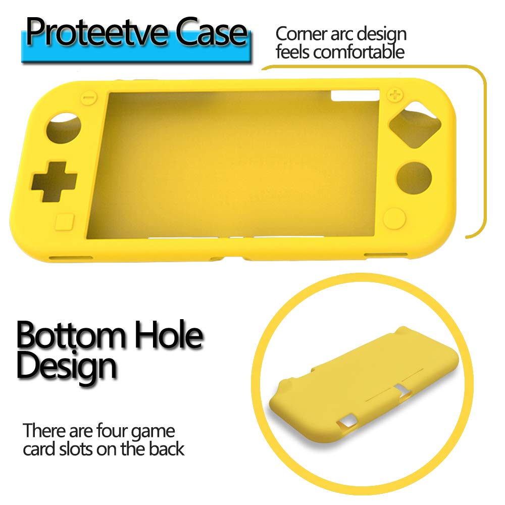 KenSera Case for Nintendo Switch Lite, Switch Lite Skin Accessories Kit Protective Light Slim Silicone Case Cover Shell Protector with Switch Lite Screen Protector (Yellow)