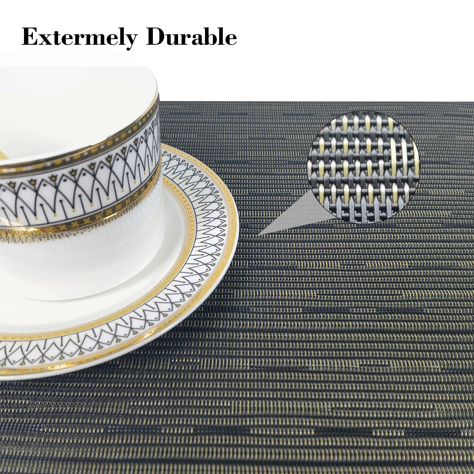 JUCCWARM Placemats Set of 4 Heat Resistant Placemats for Dining Table Woven Vinyl Place Mats Easy to Clean Washable Table Mats 18 x 12 inches (Taupe, 4)