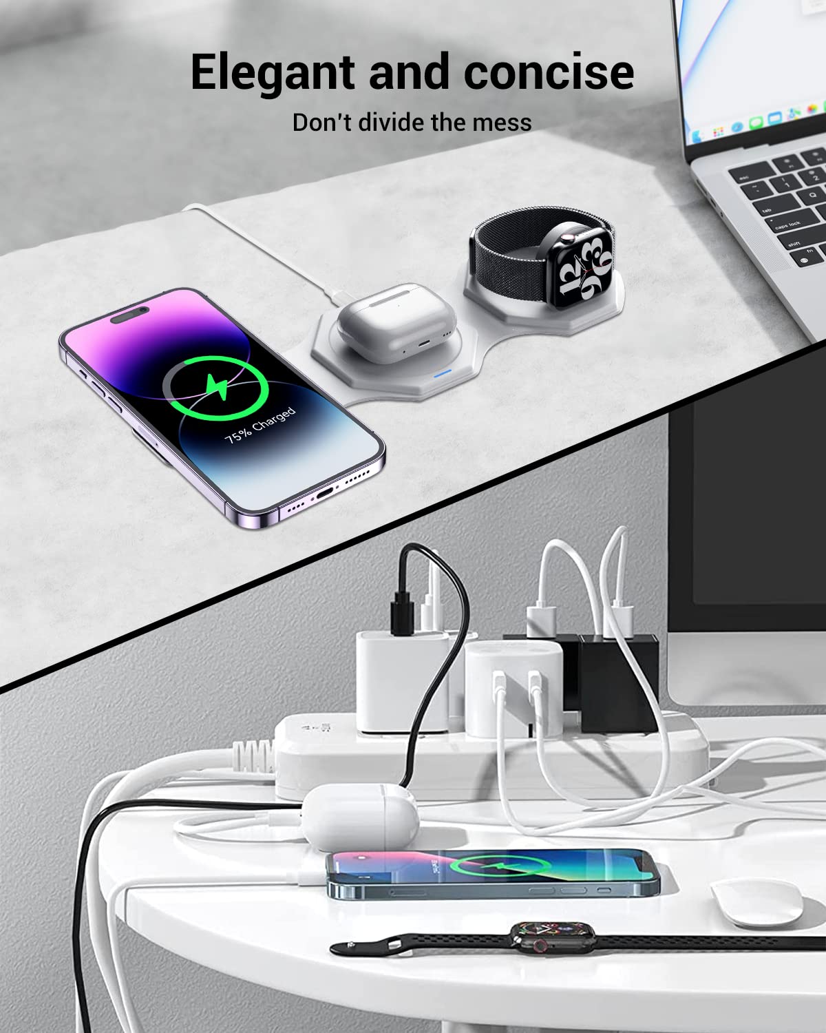Wireless Charger 3 in 1, Magnetic Travel Wireless Charging Station Multiple Devices, Fodable Charging Pad Dock for iWatch iPhone 14 13 12 Pro Max Plus & Airpod (Adapter Inclues)