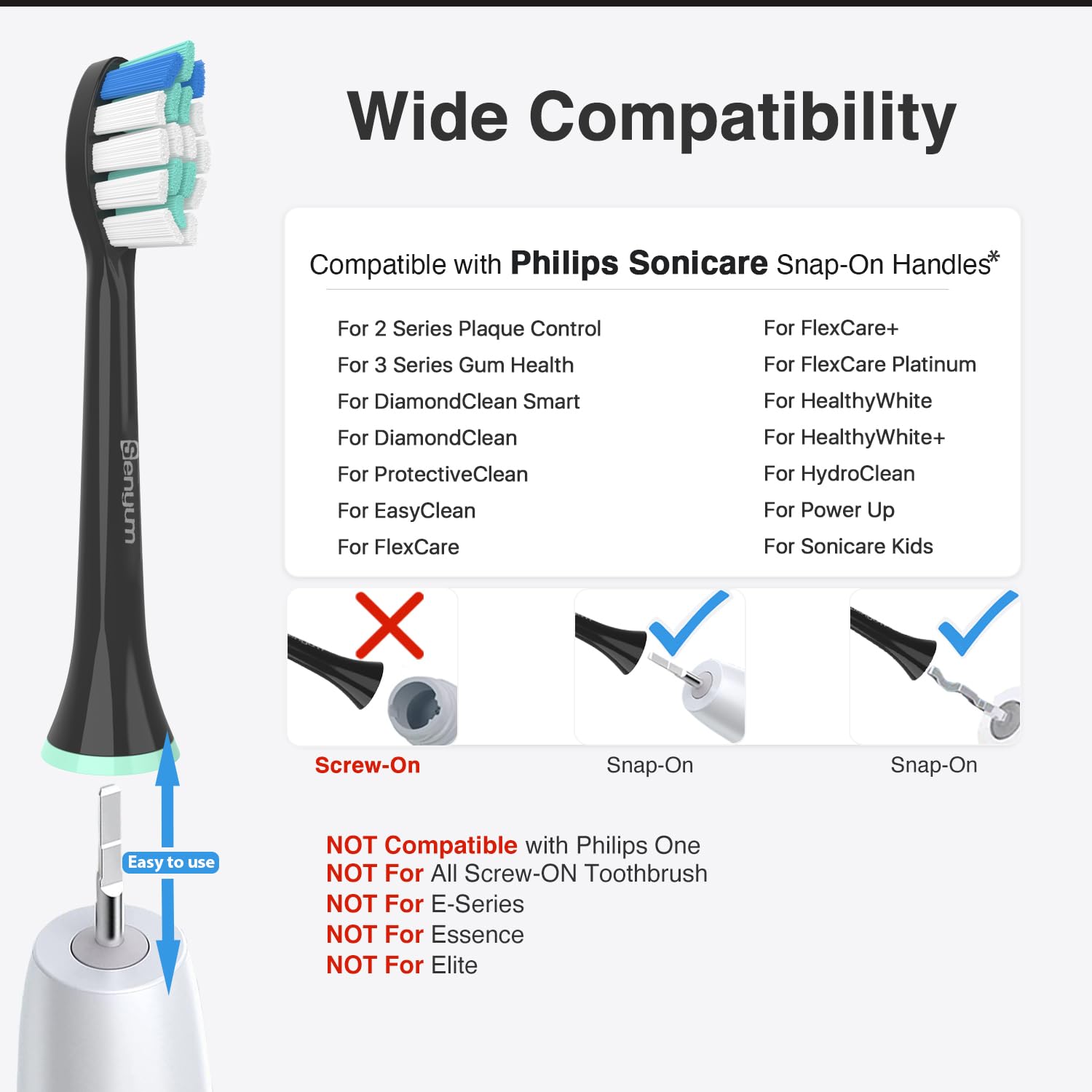 Senyum Replacement Toothbrush Heads - Compatible with Philips Sonicare Electric Toothbrush (Snap-On),8 Pack