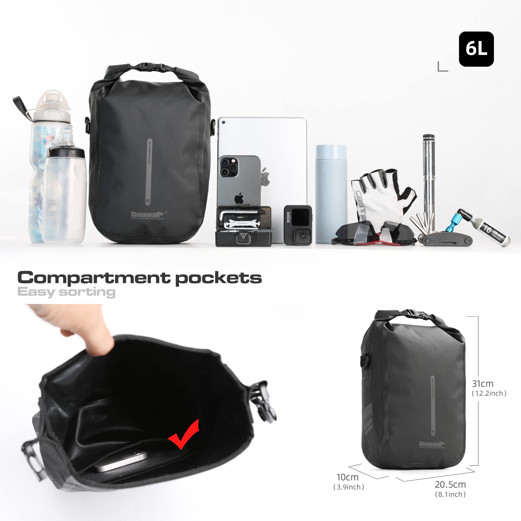 Rhinowalk Bike Front Fork Bag Waterproof 4-6L Bicycle Quick Release Dry Bag for Bikepacking Cycling Touring (Green, 6L)