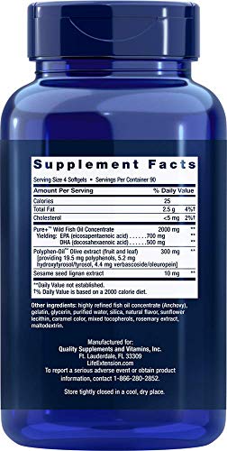 Life Extension Super Omega-3 360 Softgels (Pack of 2), Easy to Swallow, EPA/DHA Omega3 Fish Oil, Sesame Lignans & Olive Extract