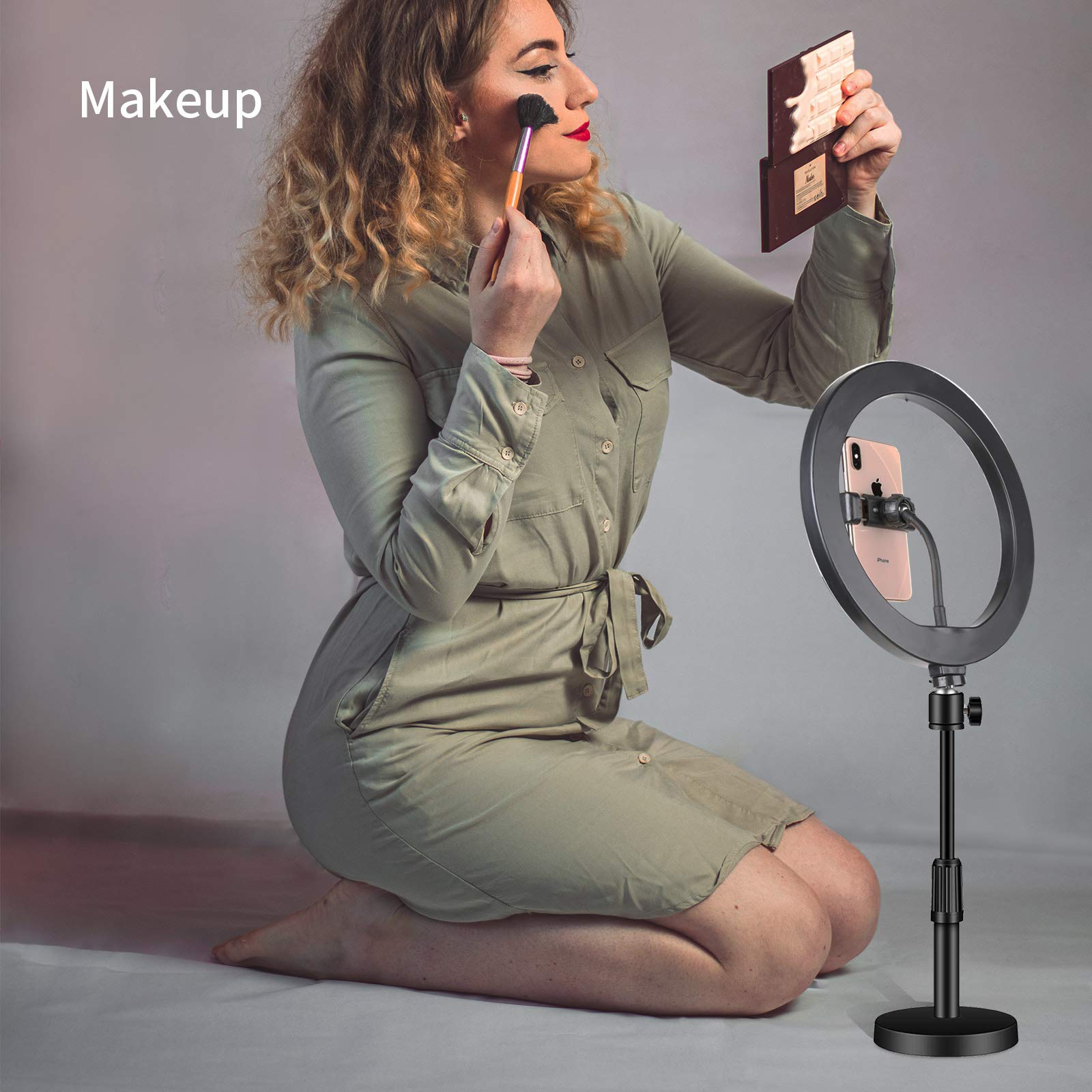 LED Ring Light, 10-inch Desktop Dimmable Beauty Smartphone Ring Light with Stand Cell Phone Holder and Wireless Remote for Makeup, Portrait Photography, Videos, Live Streaming