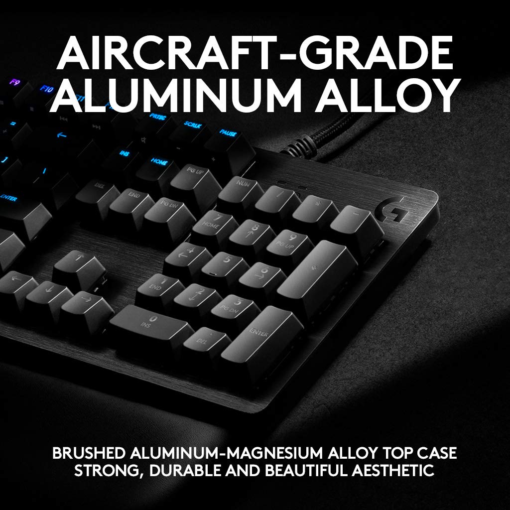Logitech G513 Carbon LIGHTSYNC RGB Mechanical Gaming Keyboard with GX Brown Switches, Memory Foam, USB Pass-Through Port, Aircraft-Grade 5052 Aluminum Top Case - Tactile (Renewed)