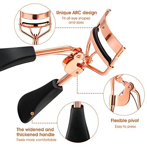 Sibba Professional Eyelash Curler, Lash Curler with 10 Extra Silicone Replacement Pads for Women Girls No Pinching or Pulling Fit All Eye Shapes (Gold)