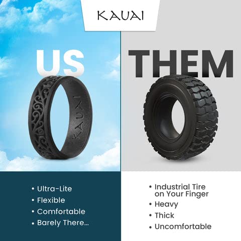 KAUAI Silicone Rings for Women – Soft and Pretty. Comfortable, Breathable, Stackable Rings. Lightweight Rubber Womens Engagement Ring & Wedding Band. Women’s thin Unisex Bands