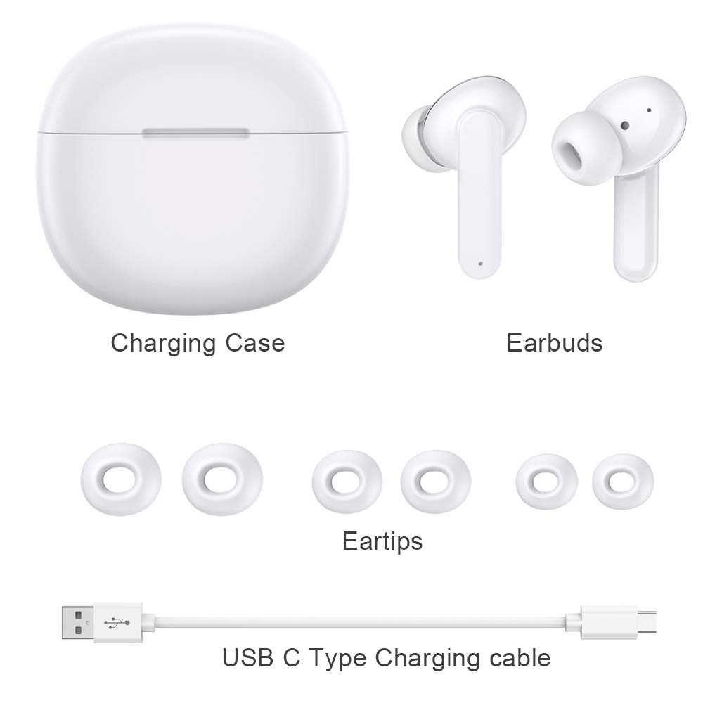 KINGSTAR Wireless Earbuds, Bluetooth 5.0 Touch Earphones Control TWS Headphone Stereo Type-C Quick Charge in Ear Headset with Single Twin Mode Headphones for Mobile Phones Tablet Laptop (White)